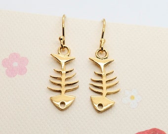 Silver Fishbone Earrings Fish Bone Earrings Drop Dangle | Etsy