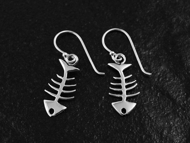 Silver Fishbone Earrings Fish Bone Earrings Drop Dangle - Etsy
