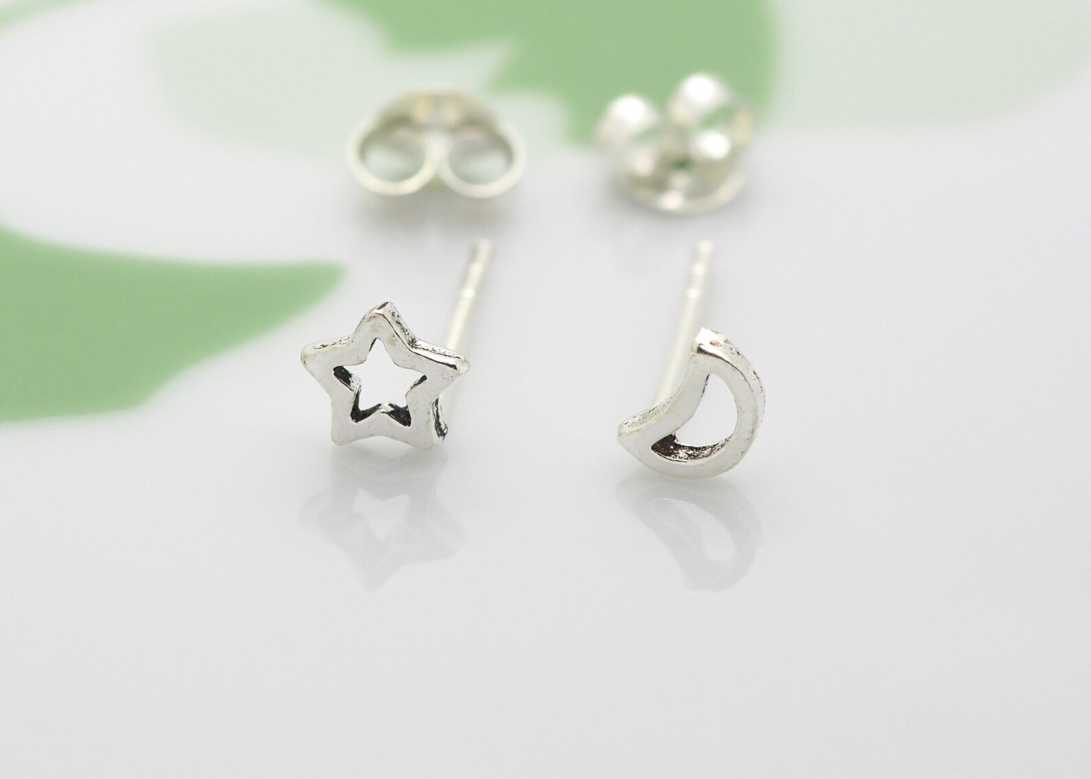 Star and Moon Earrings Tiny Small Ear Stud Sterling Silver | Etsy