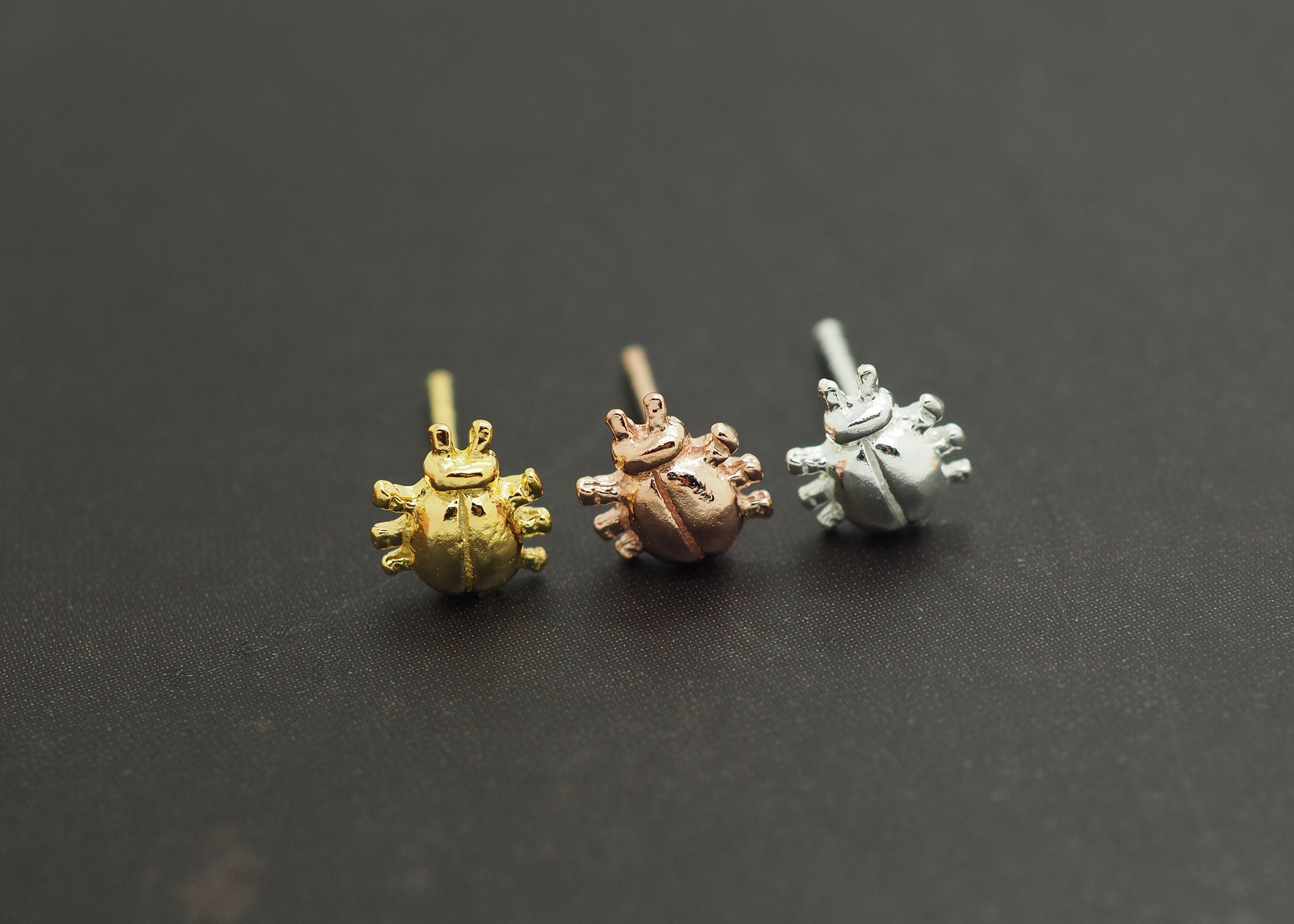 Small Bug Earring, Ear Stud, Ladybug Insect, Fly, Animal, Tiny Silver ...
