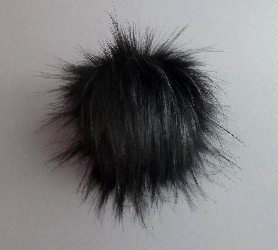 Size S-XXL ( Black- Grey Flecked ) Faux Fur Pom Pom 4.5- 7 Inches /12 ...