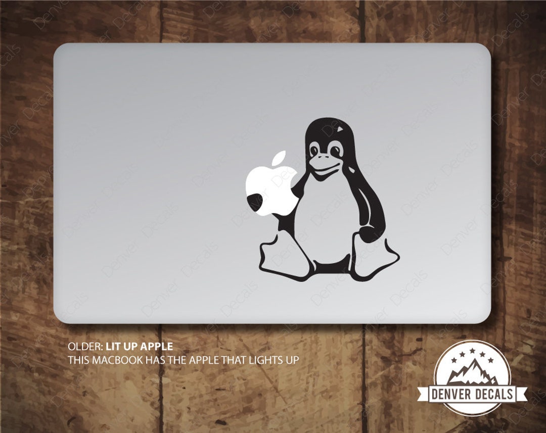 Penguin Bites the Apple MacBook Sticker Linux Tux Decal - Fits Both Old ...