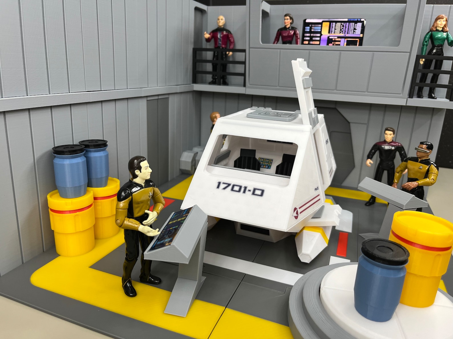 Star Trek TNG Shuttle Bay 3 2 Level Playset Barrels Transporter Control ...