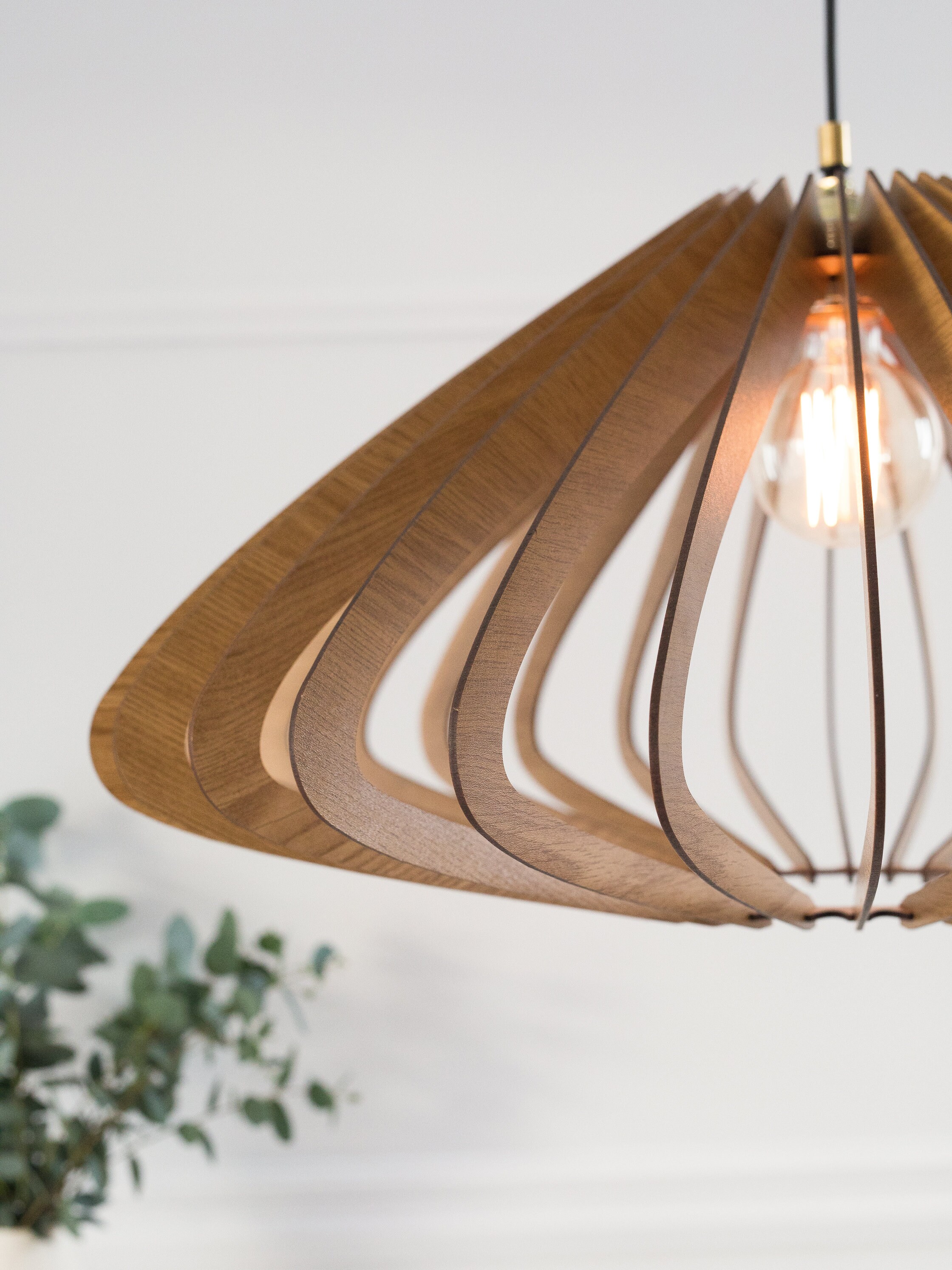 Wood Lampshade, Pendant Light, Wooden Ceiling Fixture, Modern ...