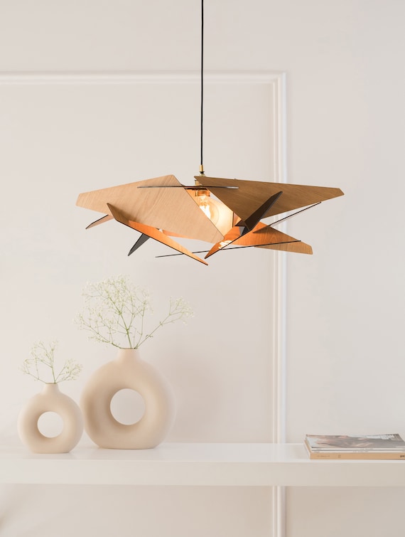 Wood Pendant Light Ceiling Light Fixture Wooden Black Plexiglass Lighting Wood Pendant Light Modern Chandelier Dezaart Etsy Ireland