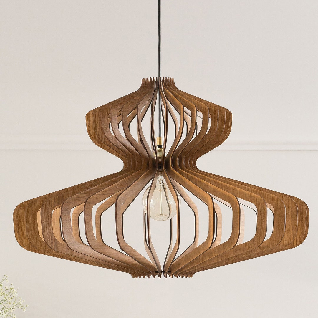 Artisan Hanging Light Fixture in Wood, Providing Ambient Lighting for ...