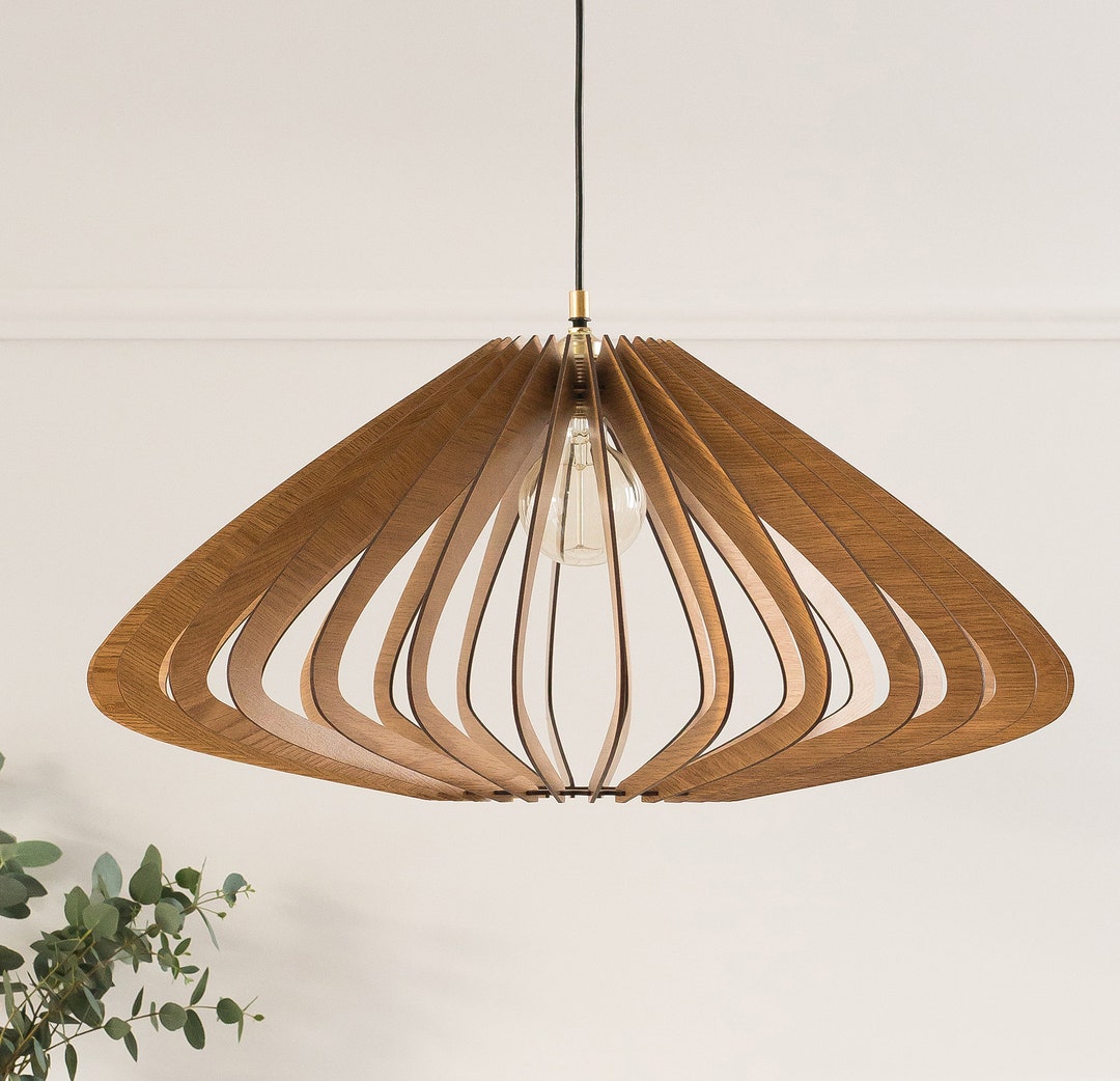 Wood Lampshade, Pendant Light, Wooden Ceiling Fixture, Modern ...