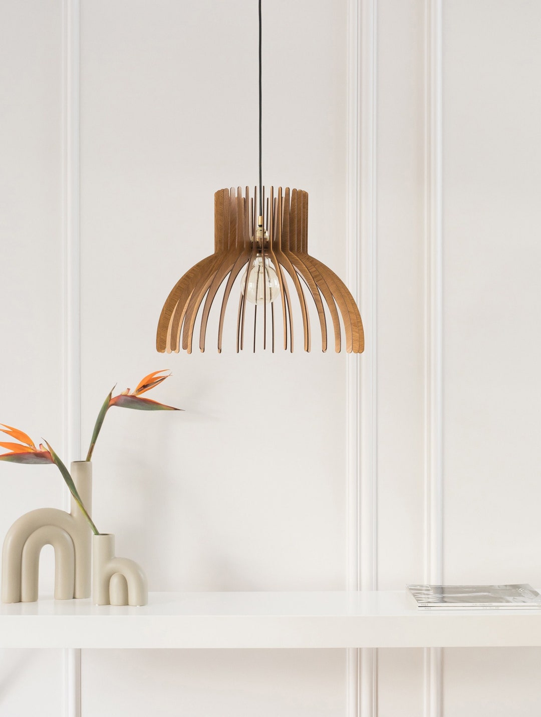 Artisan-crafted Wooden Hanging Light Rustic Appeal, Warm Illumination ...