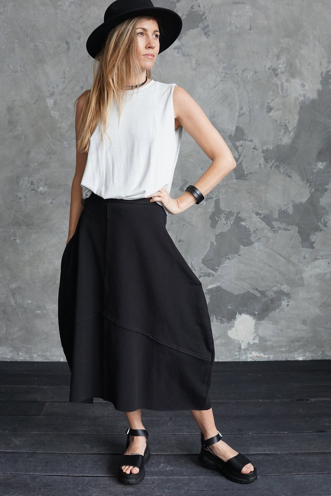 Black Midi Skirt | Black Cotton Skirt | Black Jersey Skirt | Black ...