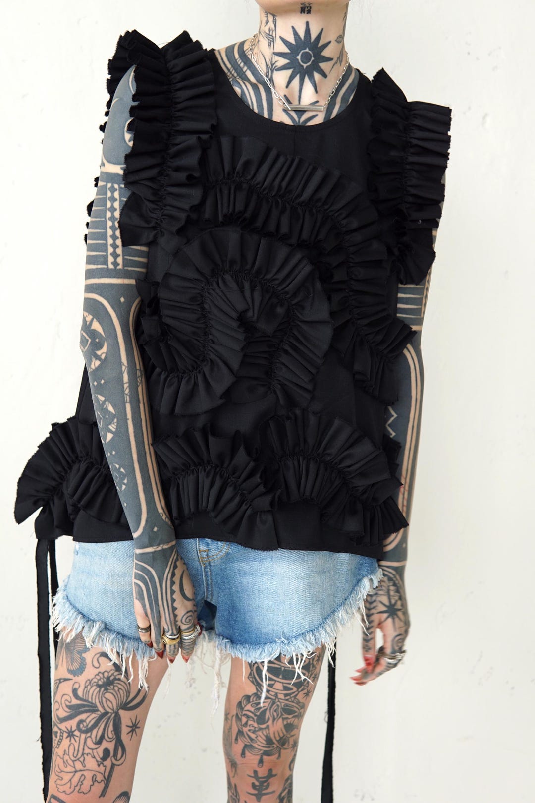 Black Avant-garde Top With Decorative Details, Avant-garde Blouse ...
