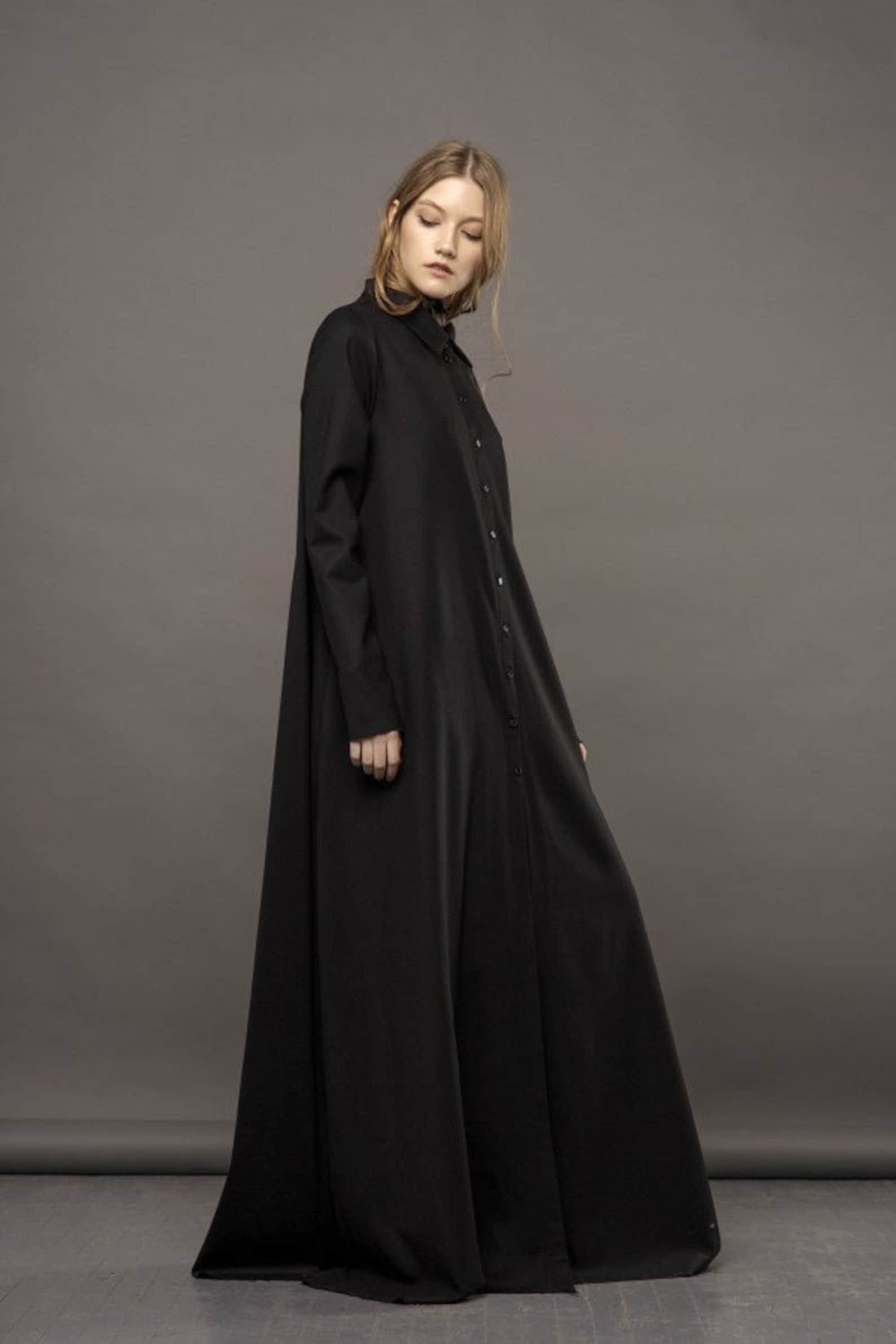 Black Evening Dress Black Shirtdress Black Maxi Dress - Etsy