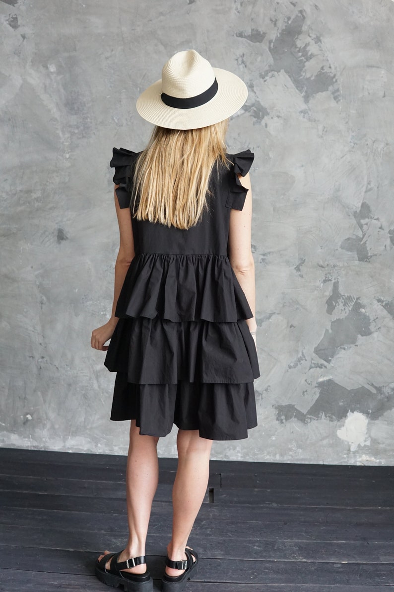 Black ruffle dress Black mini dress Black party dress | Etsy