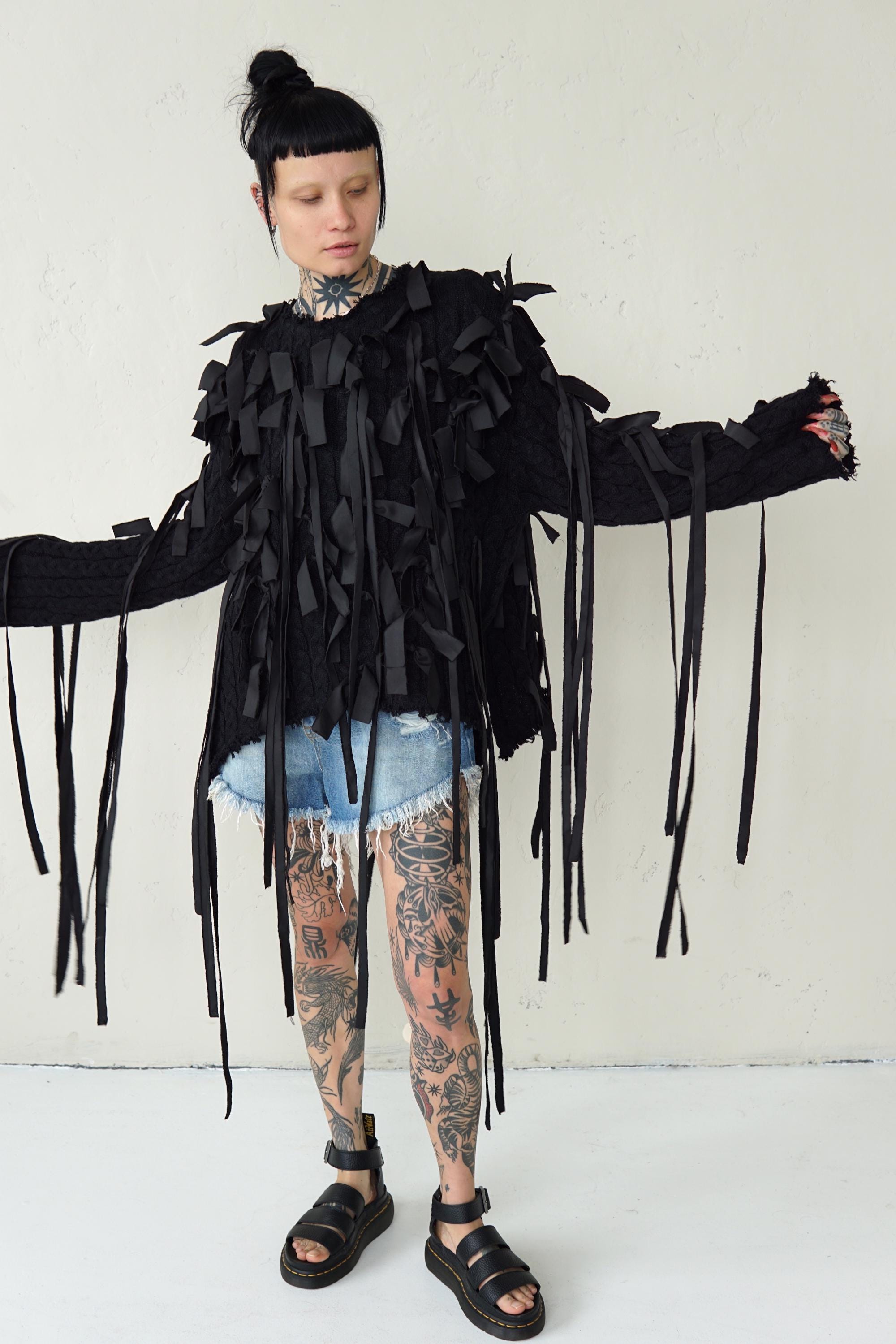 Oversized Black Sweatshirt: Avant-garde Style With Decorative Straps - Etsy