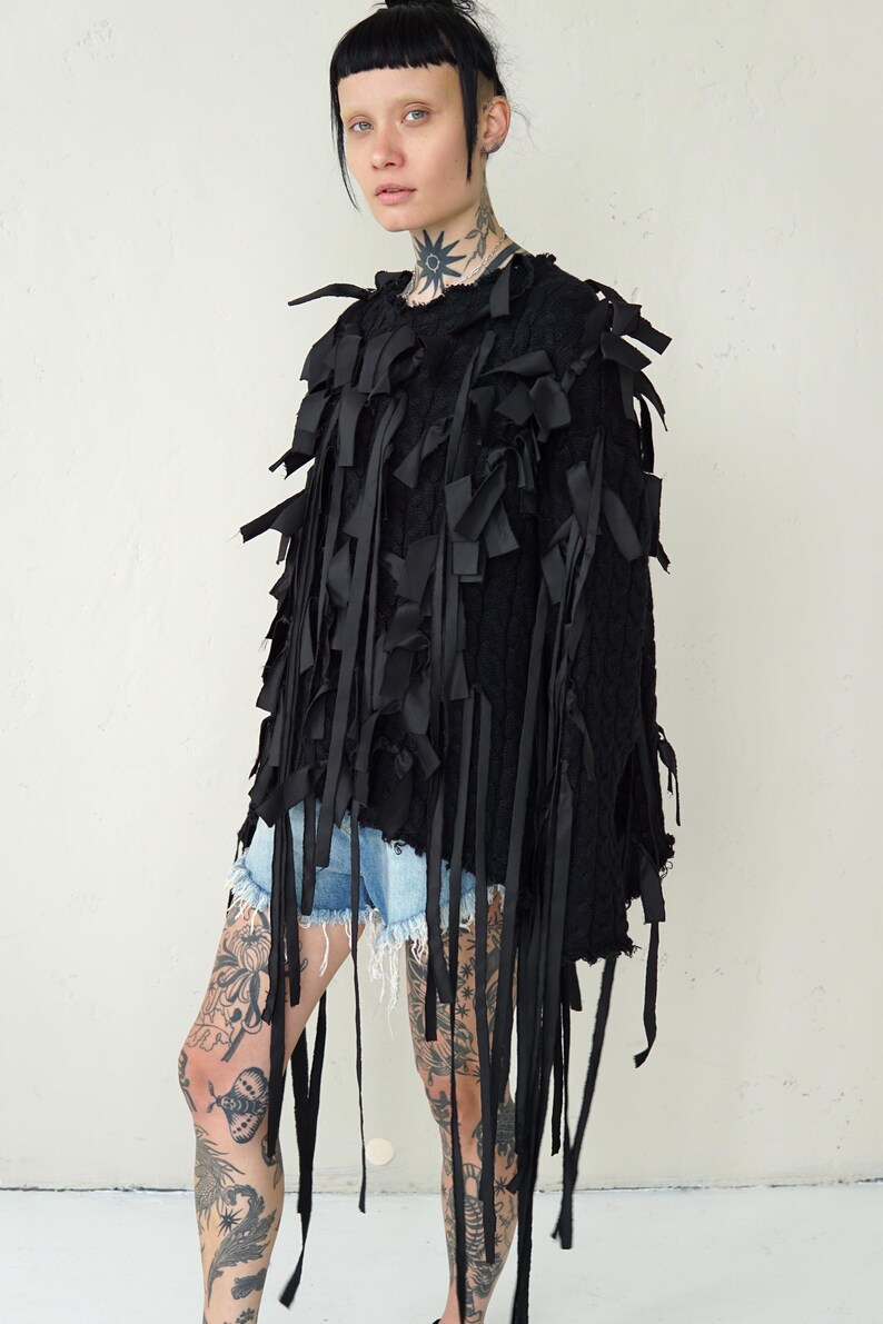 Oversized Black Sweatshirt: Avant-garde Style With Decorative Straps - Etsy