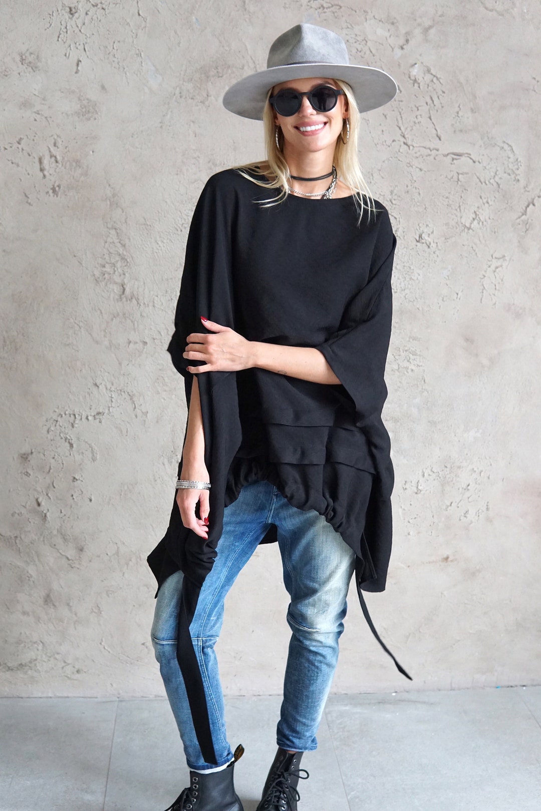 Avant-garde Black Tunic Top: Plus Size Designer Blouse, Loose ...
