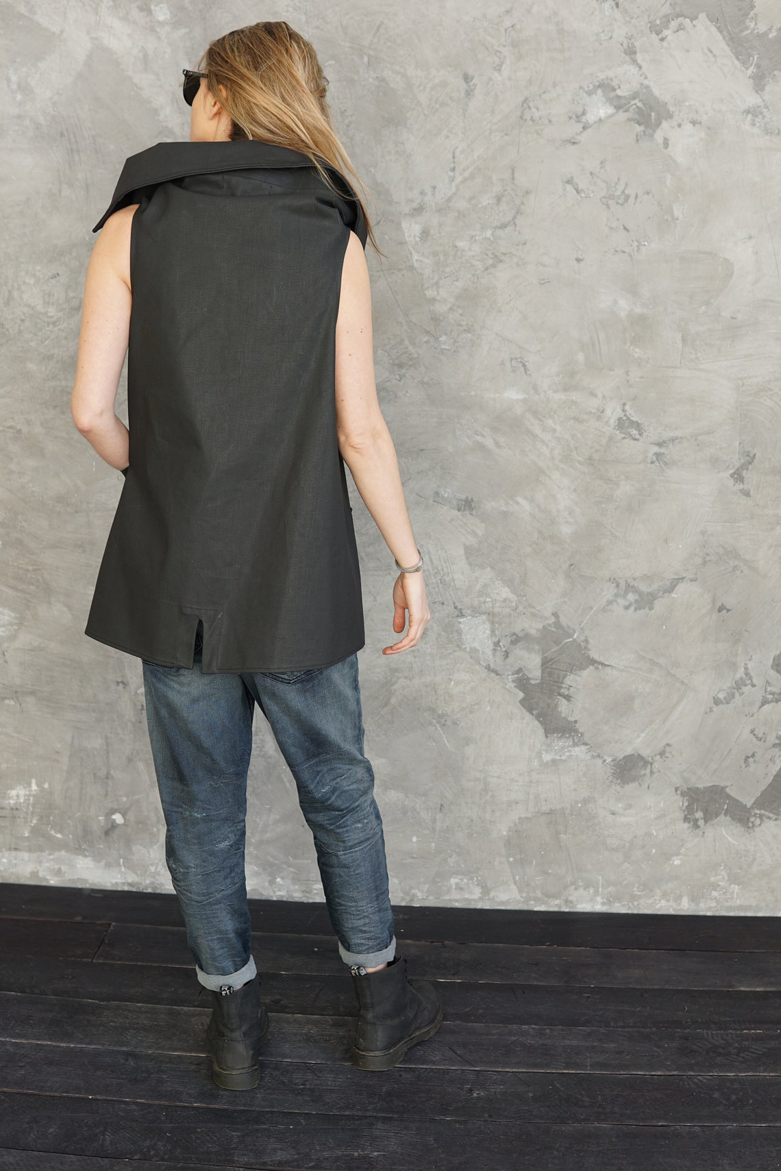 Short Denim Vest Short Denim Waistcoat Black Denim Vest | Etsy