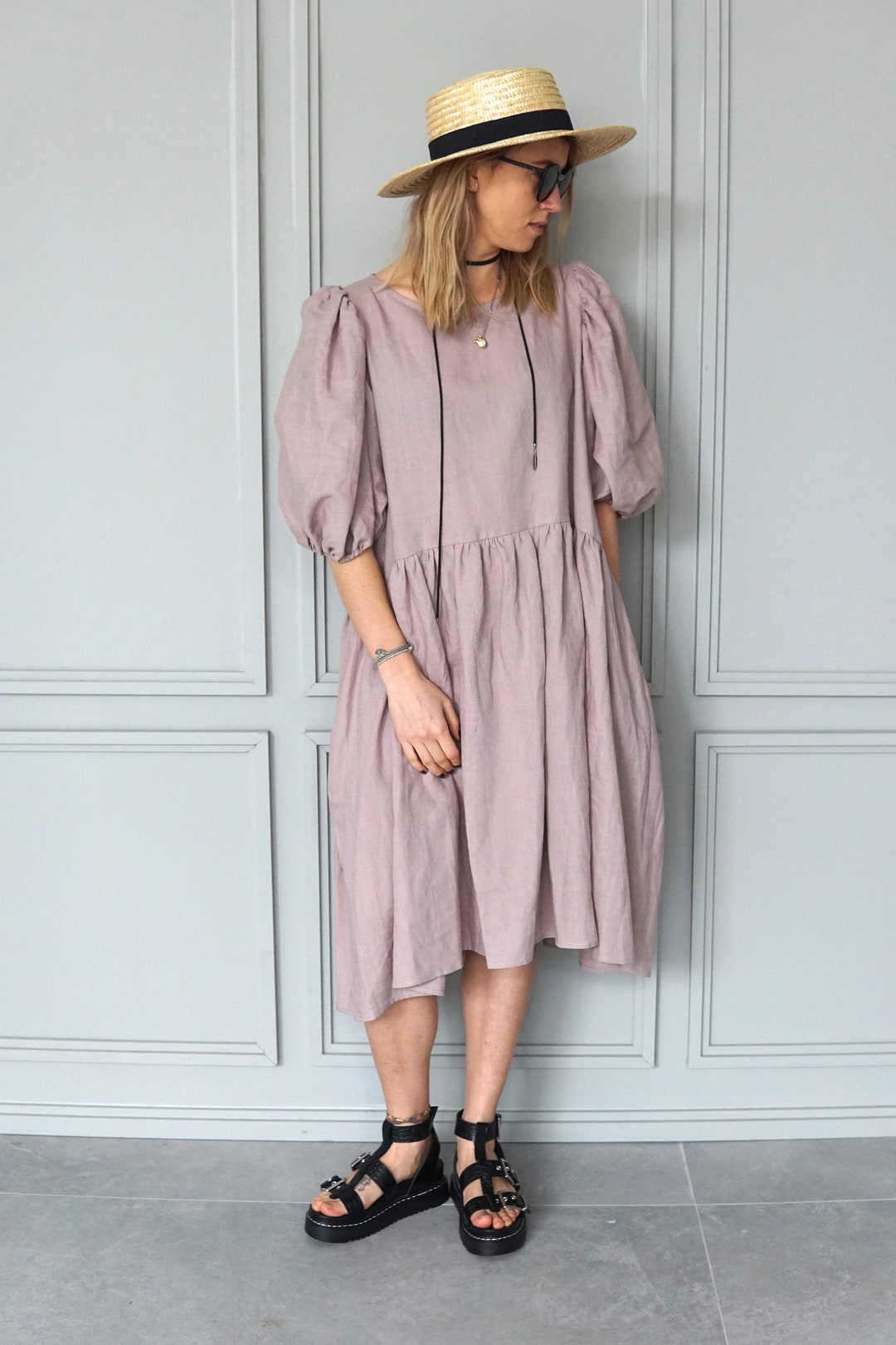Pink Linen Dress | Boho Linen Tunic | Summer Linen Dress | Midi Linen ...