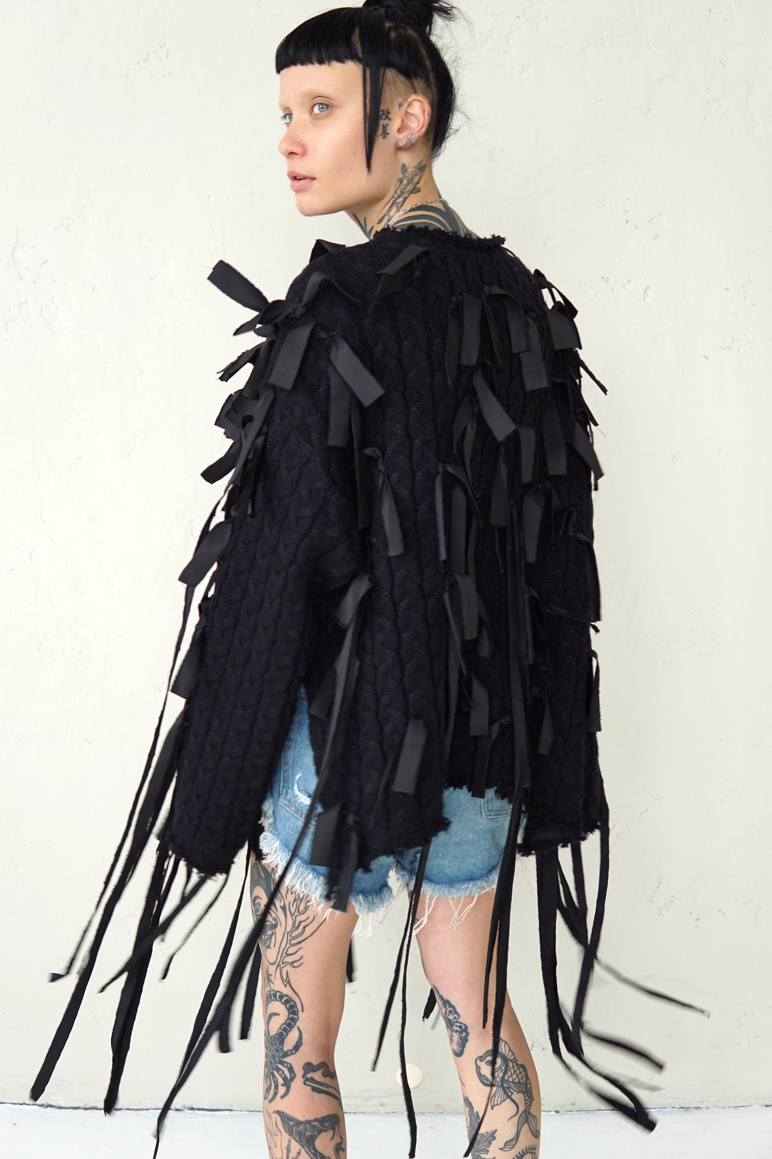 Oversized Black Sweatshirt: Avant-garde Style With Decorative Straps - Etsy