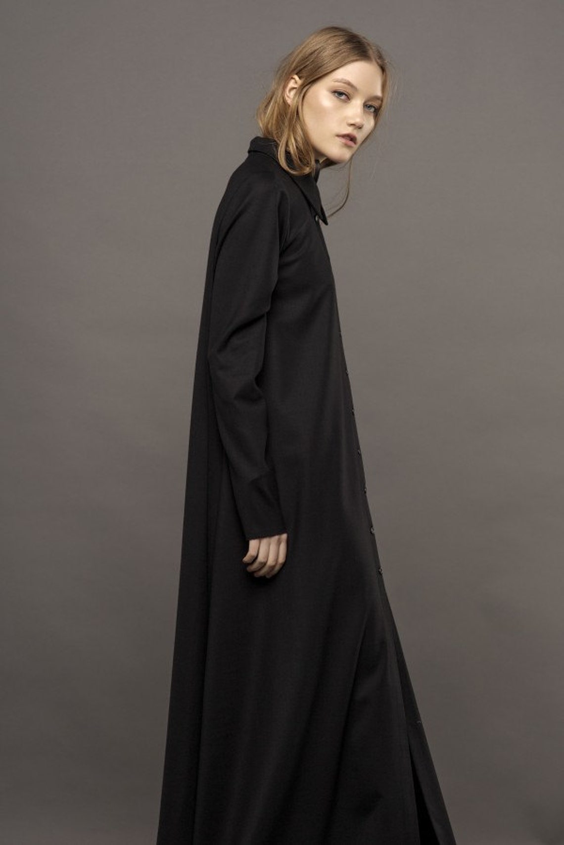 Black Evening Dress Black Shirtdress Black Maxi Dress - Etsy