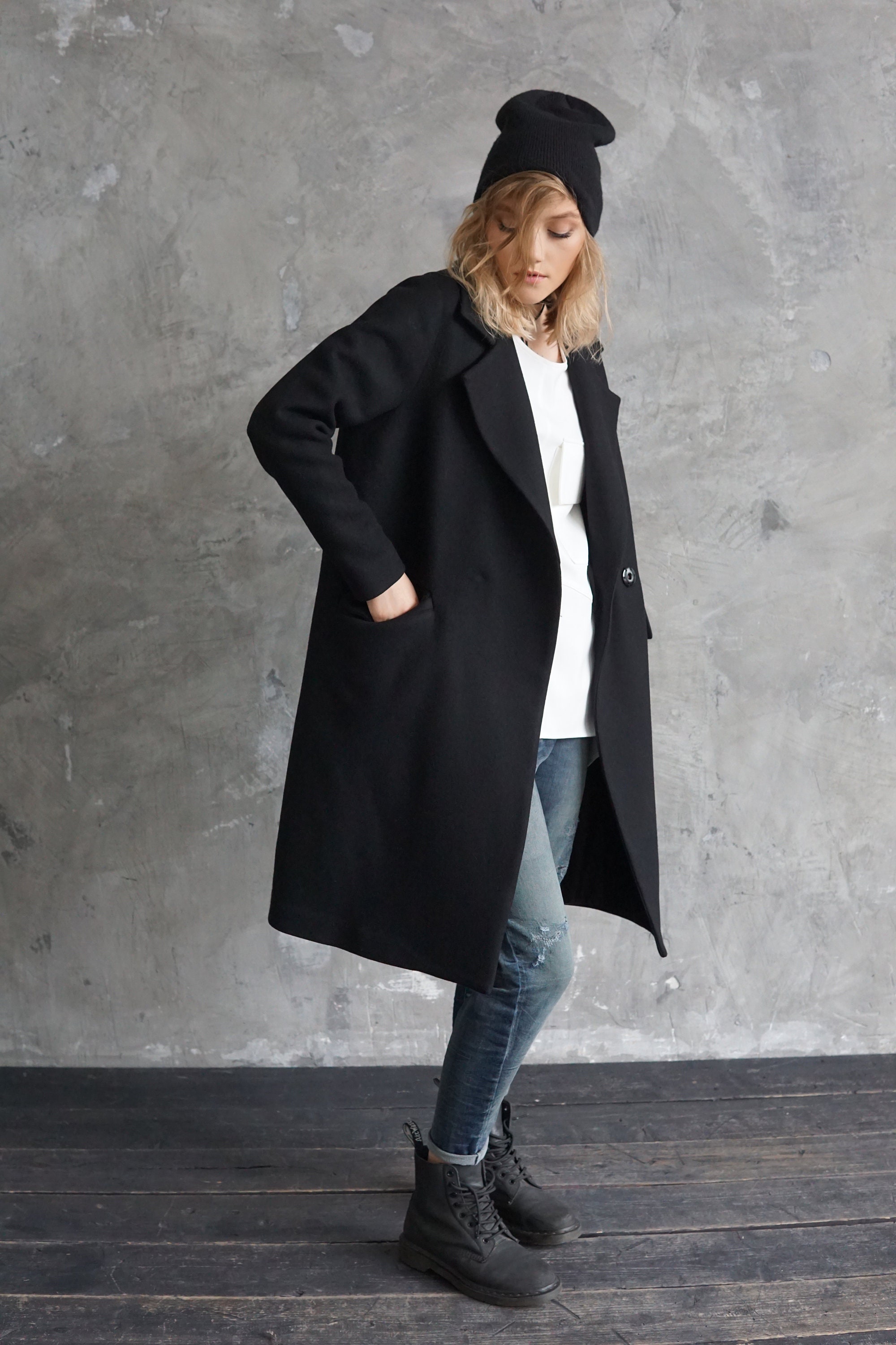 Black wool coat / Black elegant coat / Black classic coat | Etsy