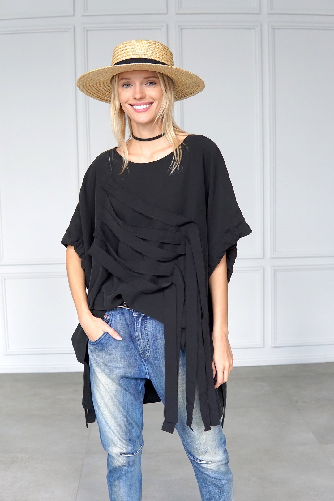 Avant-garde Top / Black Stylish Shirt / Plus Size Tunic / Unique Blouse ...