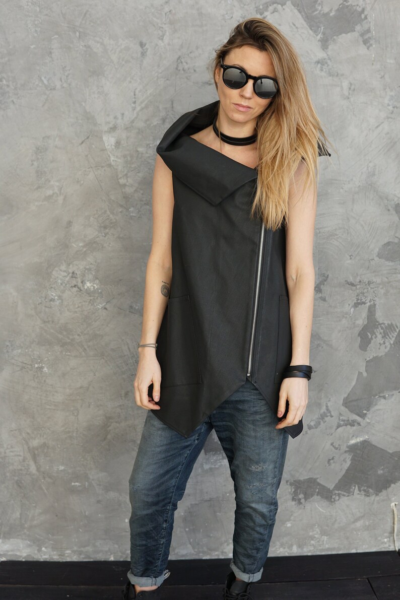 Short Denim Vest Short Denim Waistcoat Black Denim Vest | Etsy