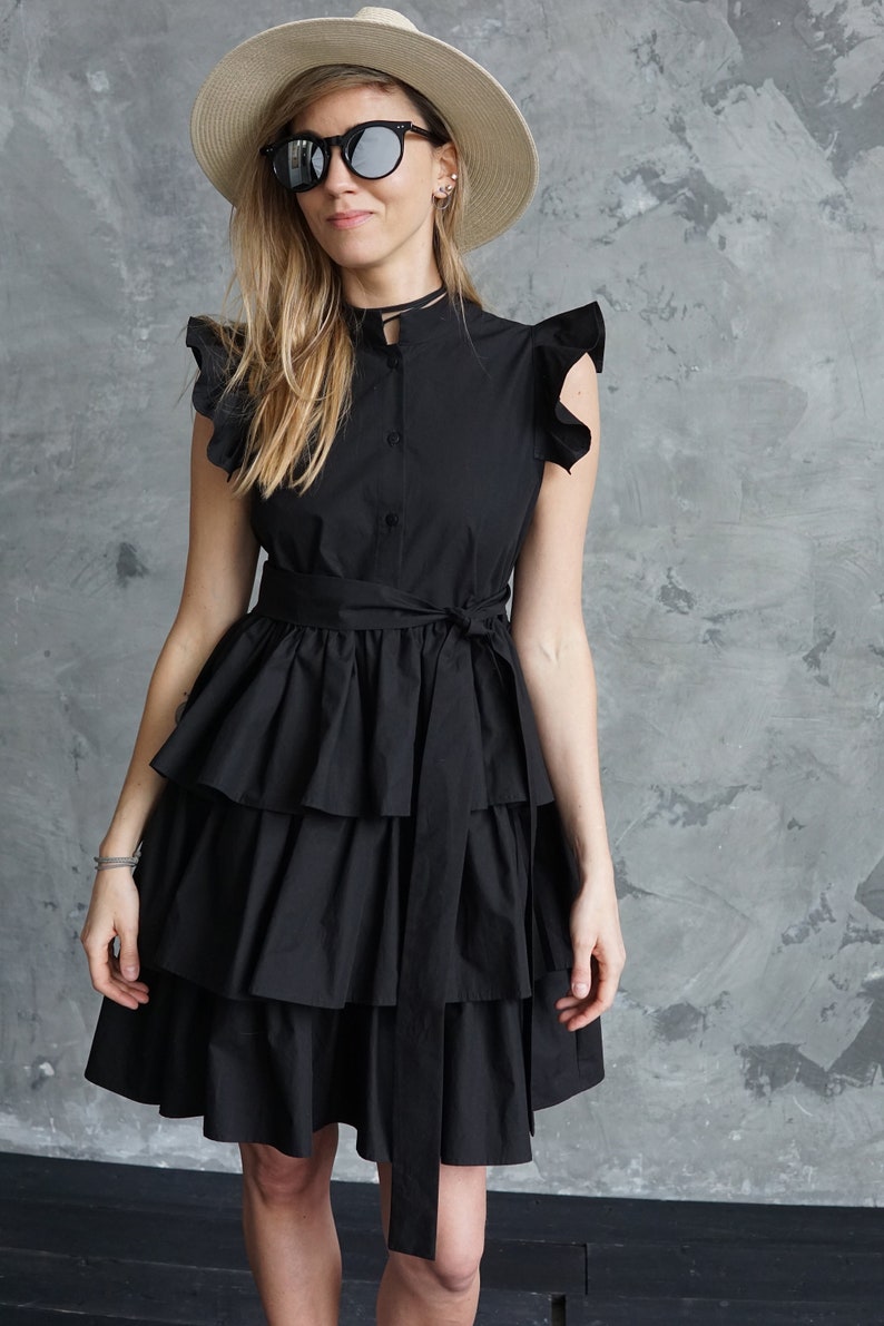 Black ruffle dress Black mini dress Black party dress | Etsy