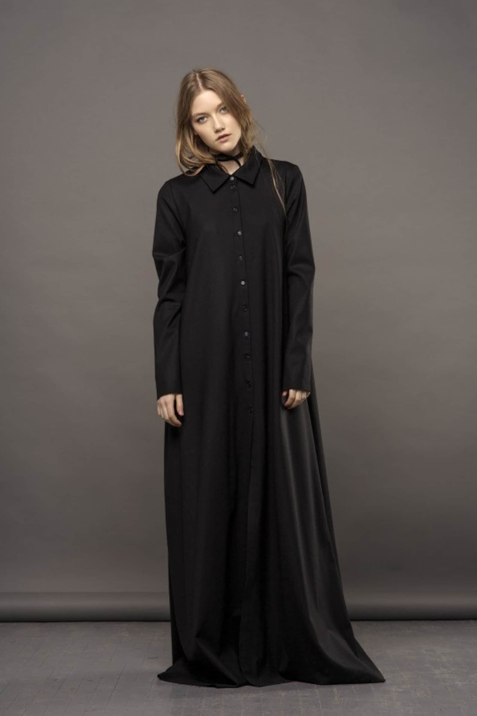Black Evening Dress Black Shirtdress Black Maxi Dress - Etsy
