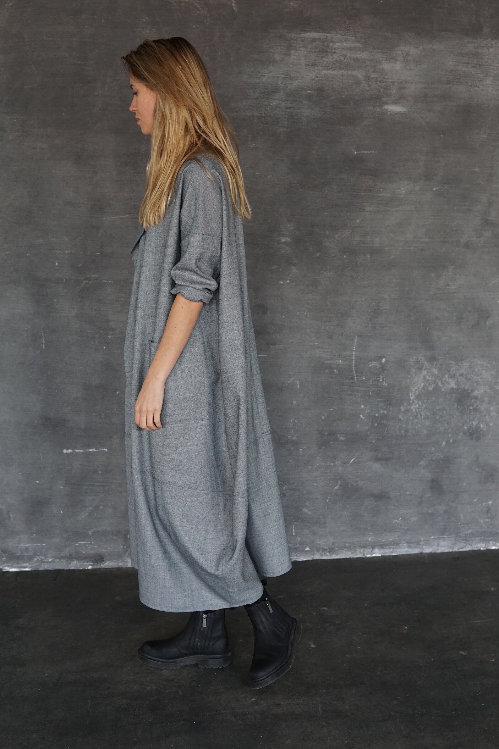 Grey oversized dress / Grey wool dress / Grey plus size dress | Etsy