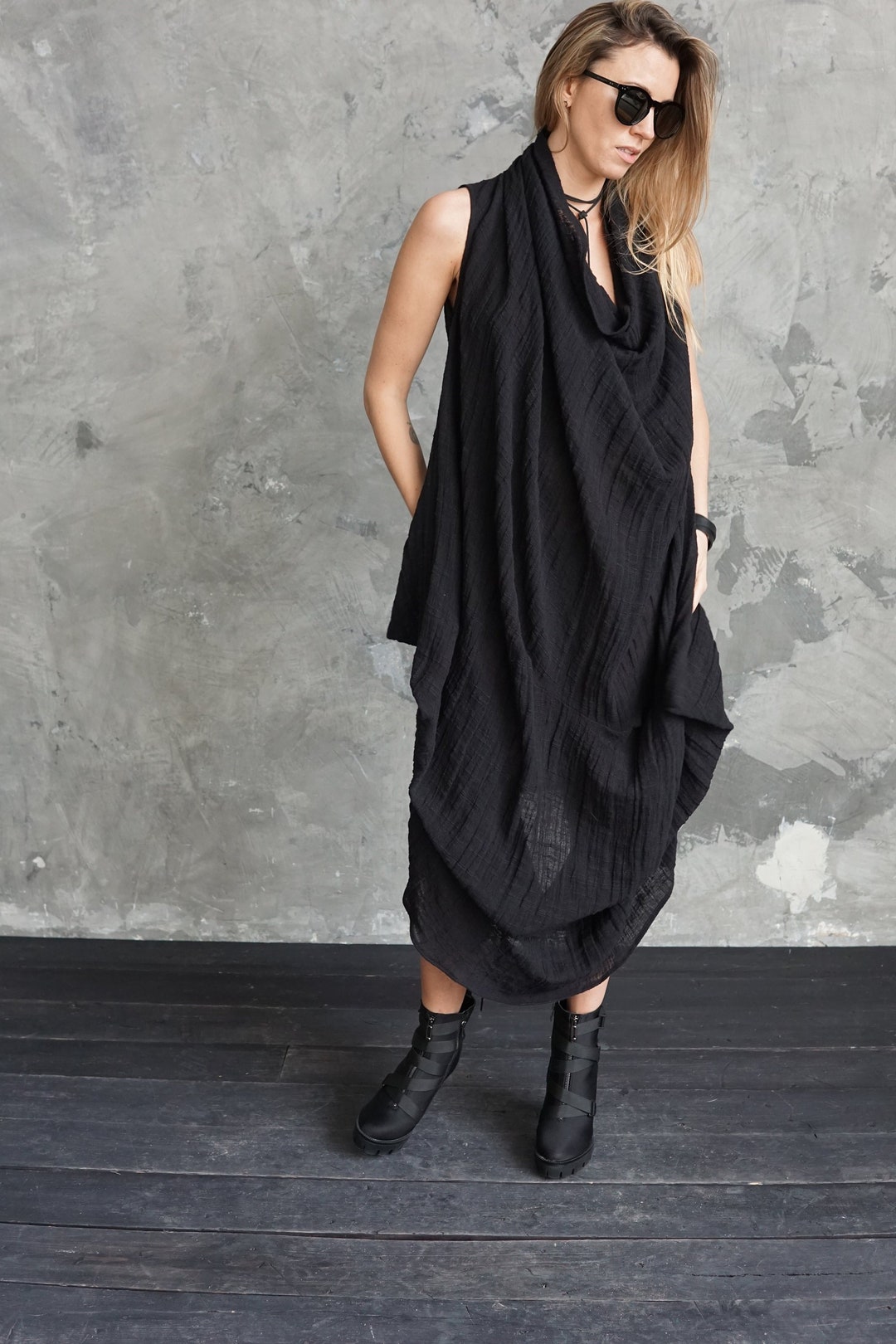 Black Linen Dress | Black Linen Tunic | Linen Summer Dress | Linen Midi ...