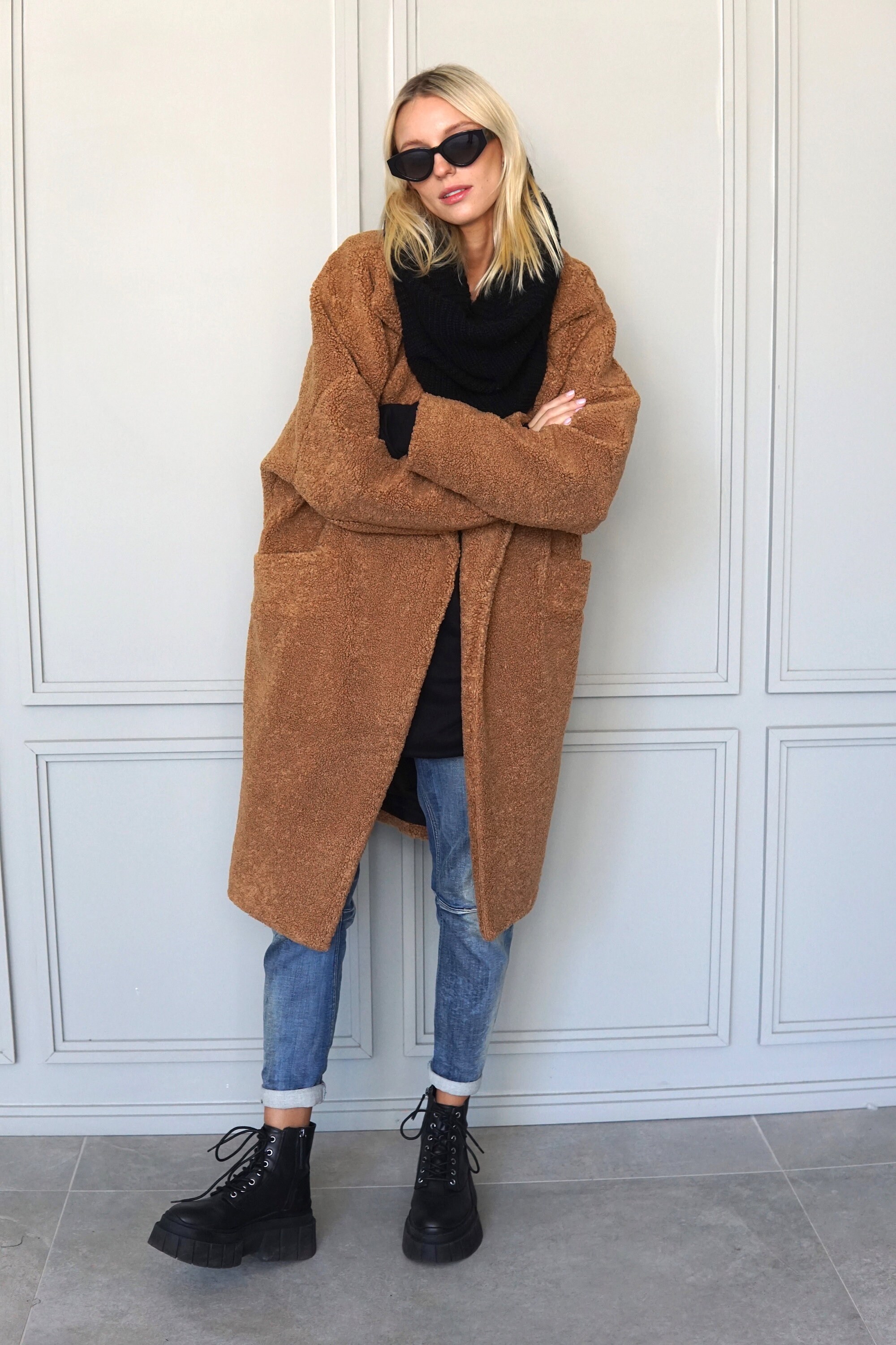 Oversized Camel Teddy Bear Coat: Long Faux Fur Outerwear - Etsy
