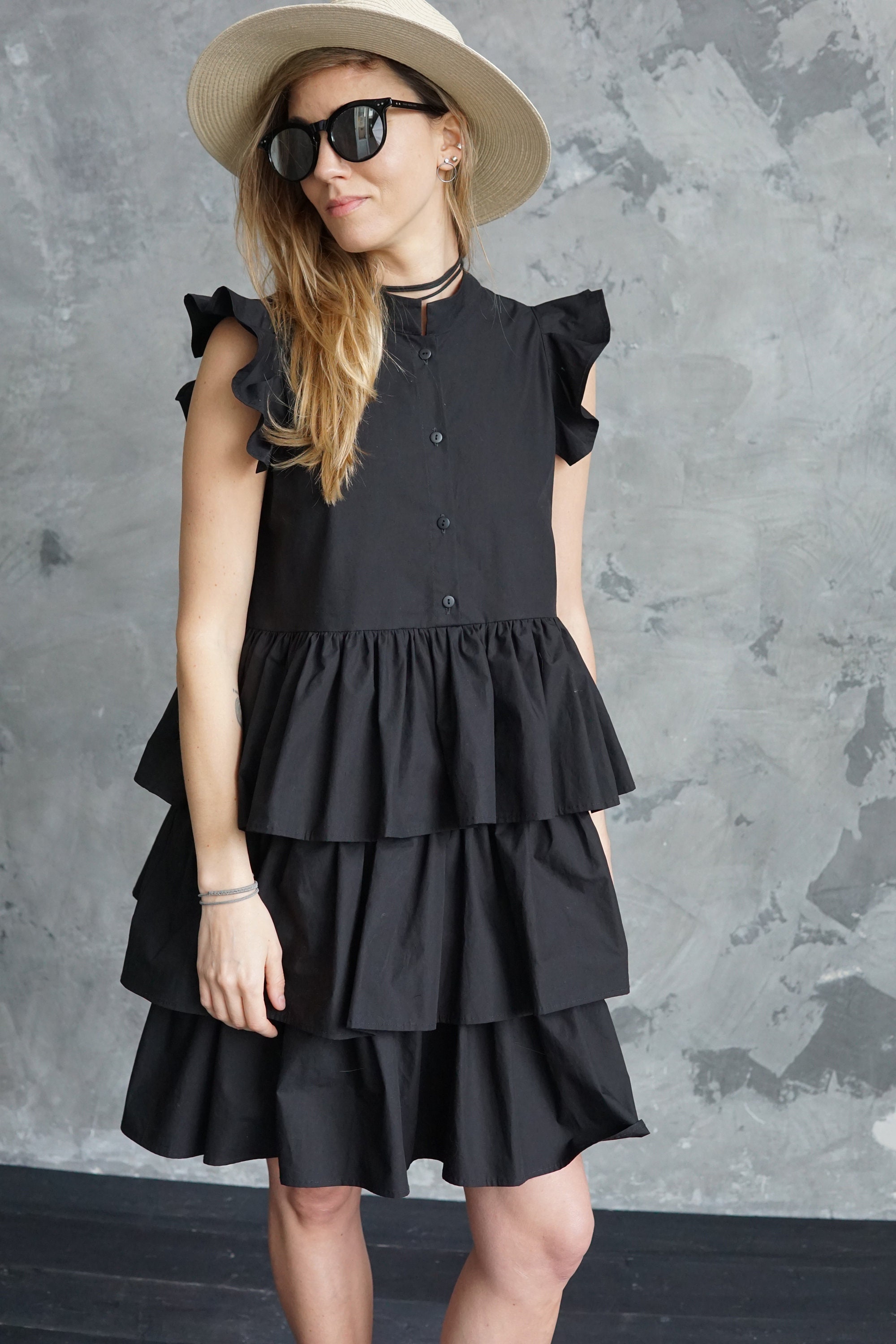 Black ruffle dress Black mini dress Black party dress | Etsy