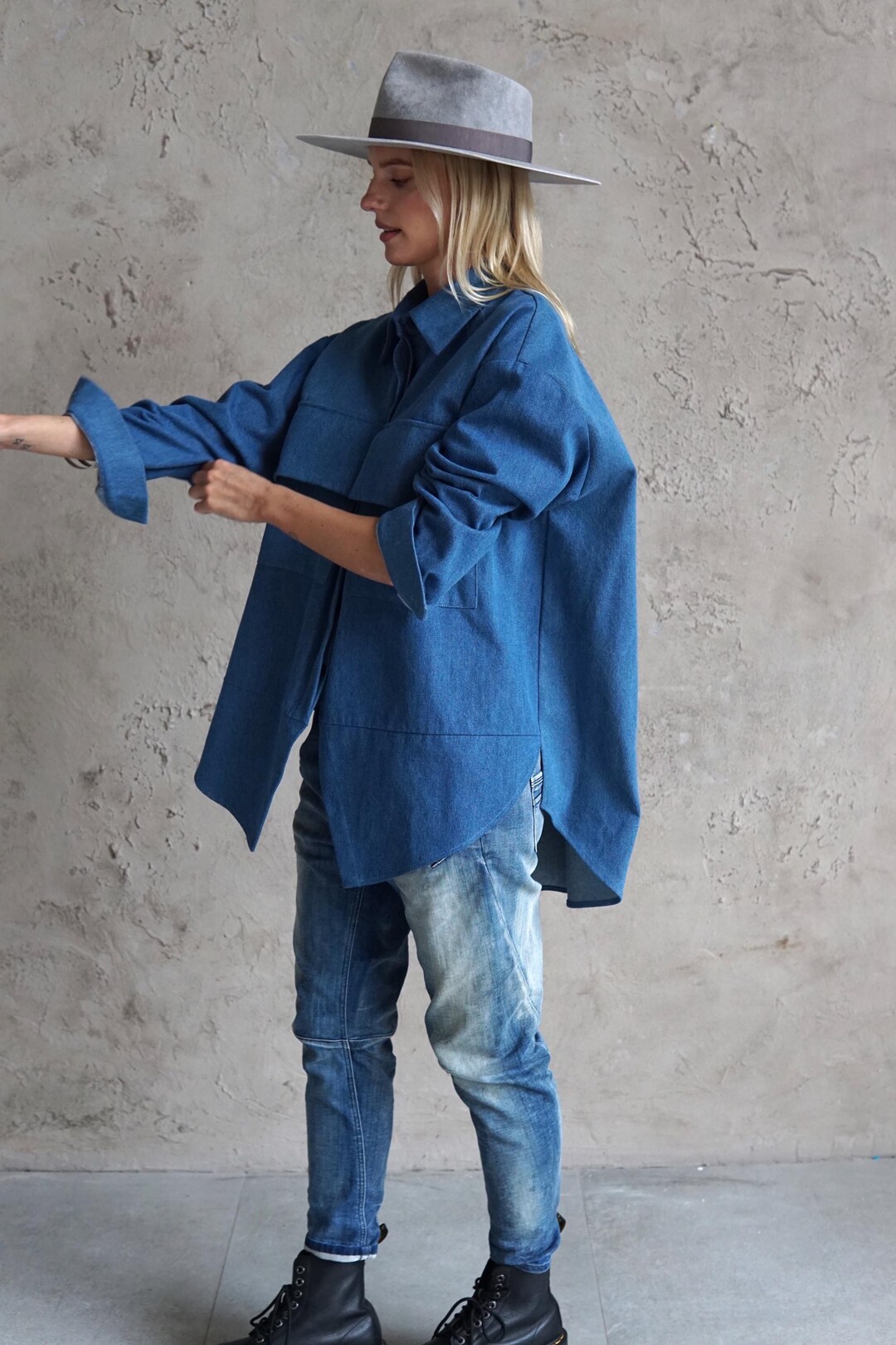Oversized Denim Tunic: Blue Cotton Plus Size Blouse - Etsy