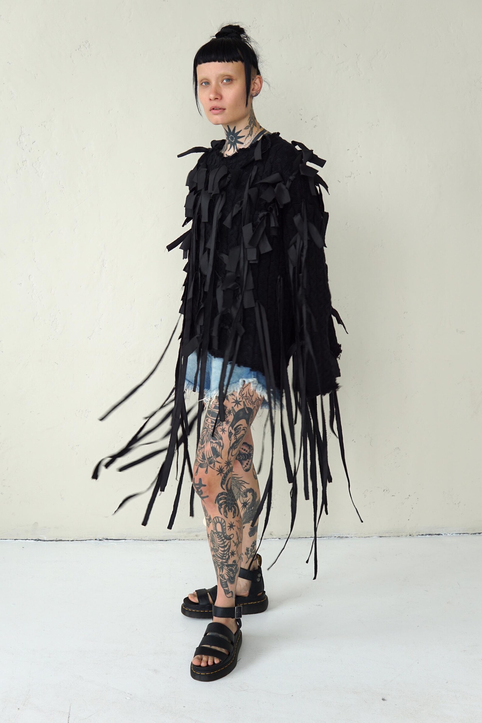 Oversized Black Sweatshirt: Avant-garde Style With Decorative Straps - Etsy