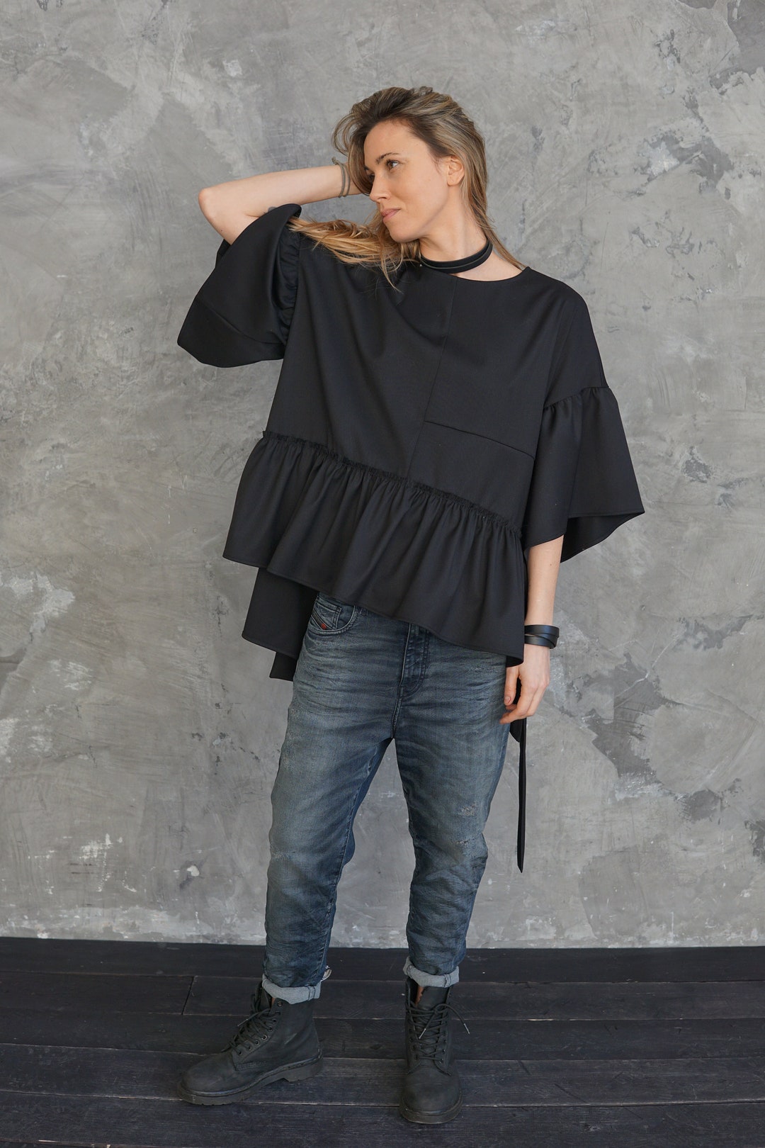 Black Formal Blouse / Avant-garde Top / Extravagant Blouse / Plus Size ...