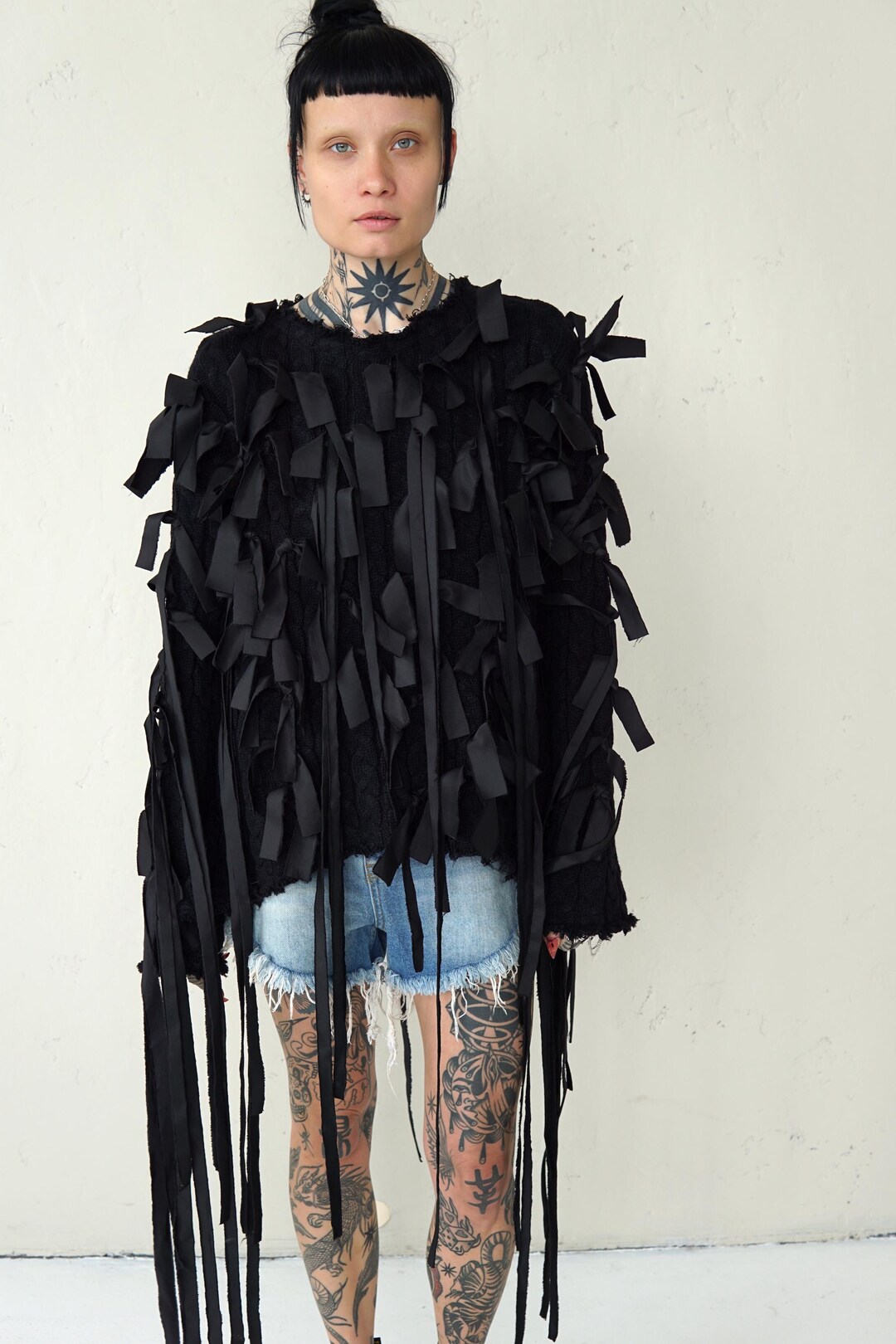 Oversized Black Sweatshirt: Avant-garde Style With Decorative Straps - Etsy
