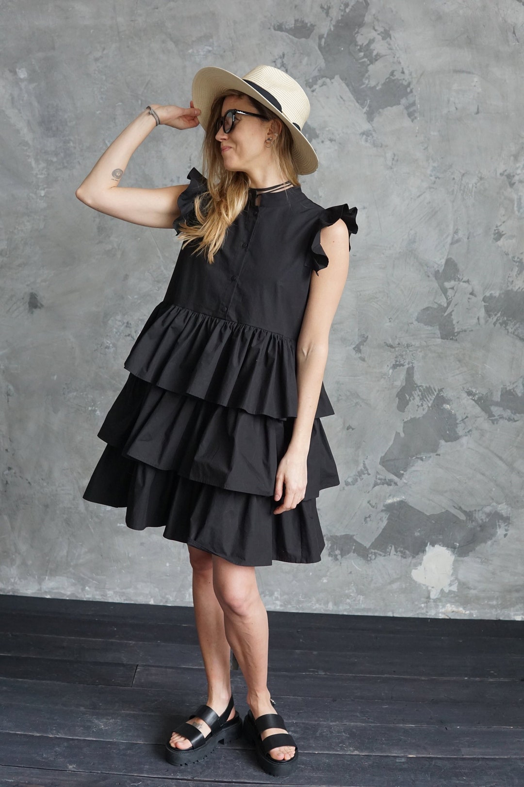 Black Ruffle Dress | Black Mini Dress | Black Party Dress | Black Swing ...