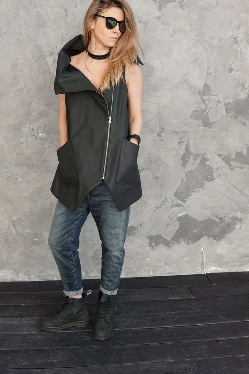 Short Denim Vest Short Denim Waistcoat Black Denim Vest | Etsy