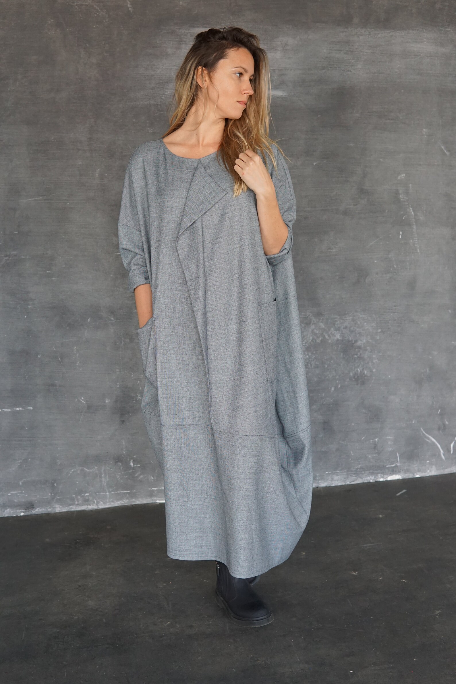 Grey oversized dress / Grey wool dress / Grey plus size dress | Etsy