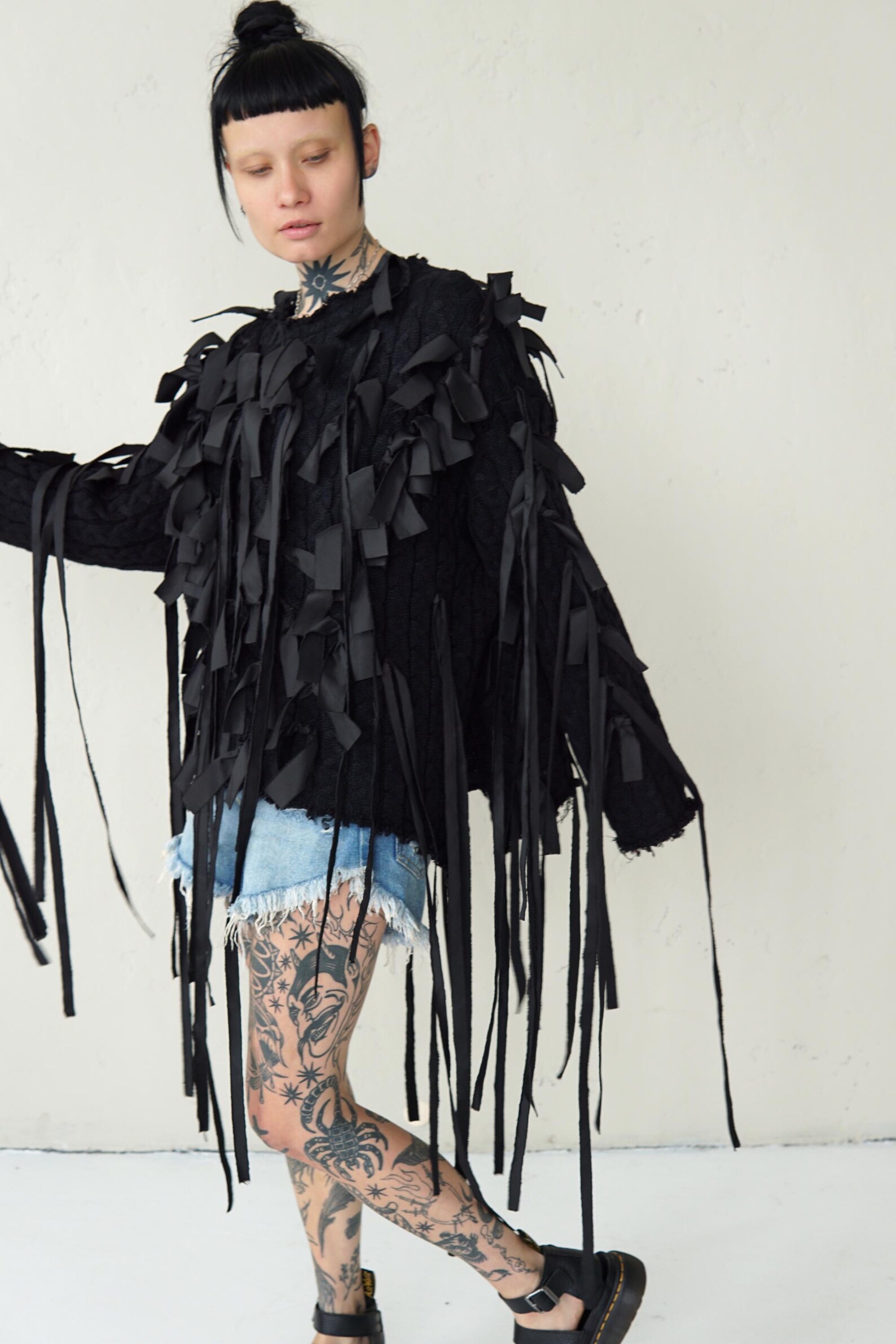 Oversized Black Sweatshirt: Avant-garde Style With Decorative Straps - Etsy