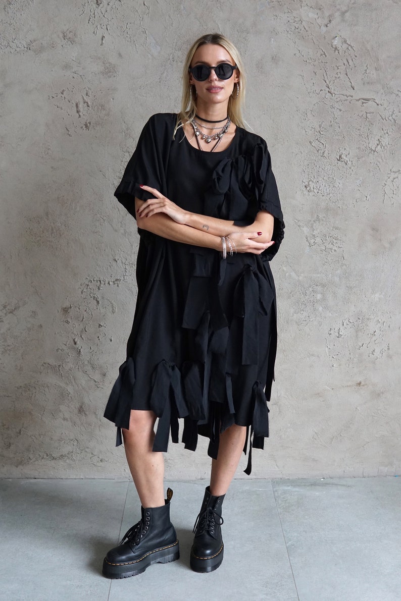 Black Viscose Cocoon Dress for Women – Made to Order Oversized Midi ...