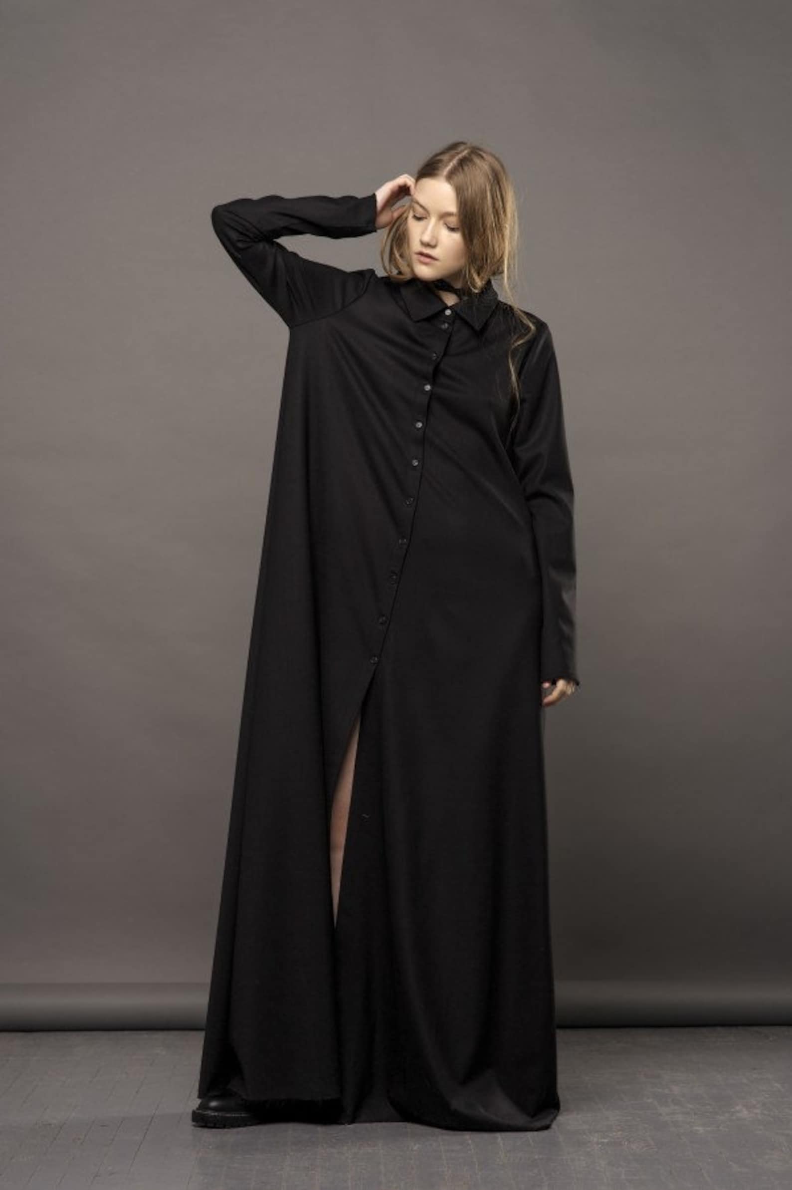 Black Evening Dress Black Shirtdress Black Maxi Dress - Etsy
