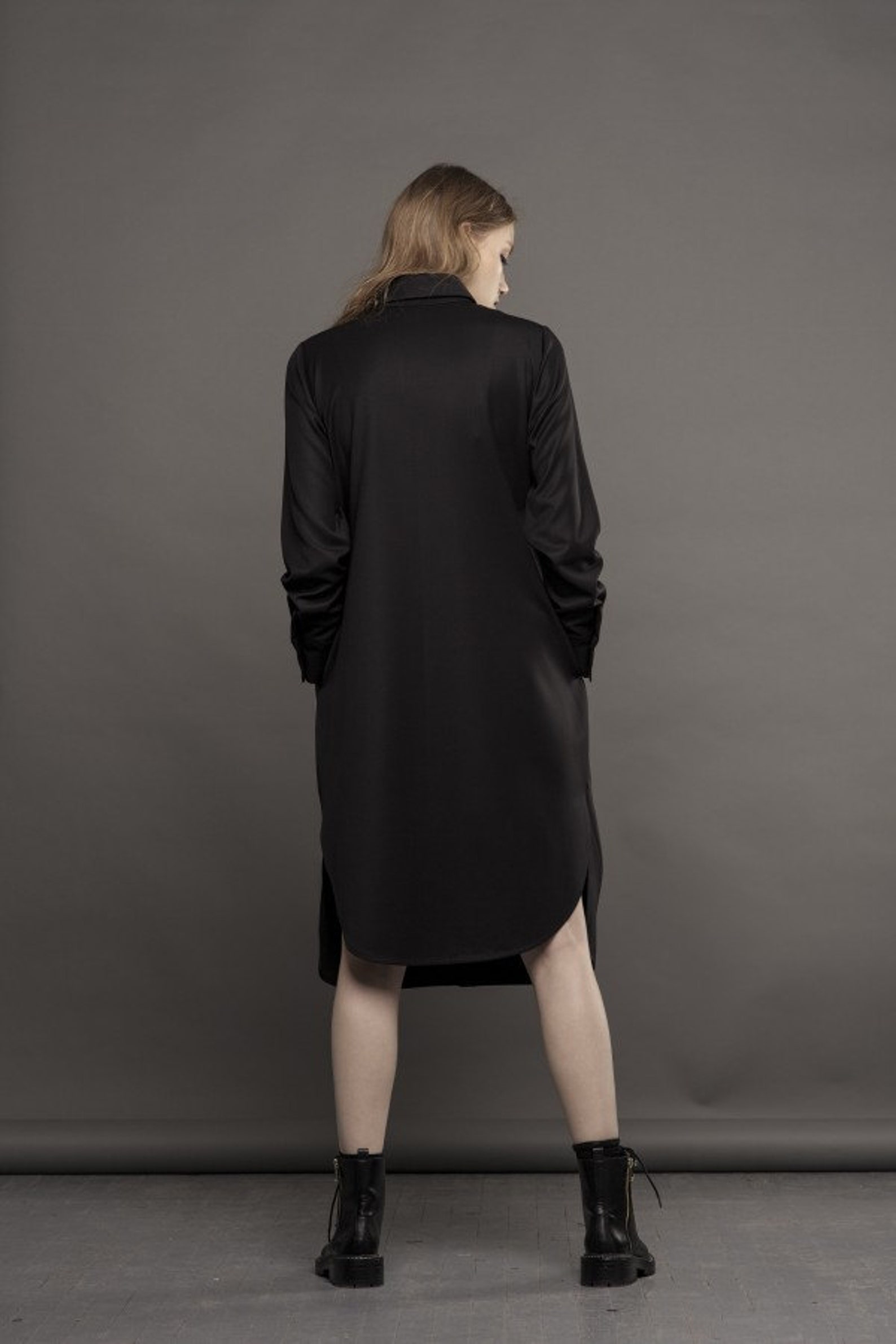 Black Formal Dress Black Shirtdress Black Midi Dress - Etsy