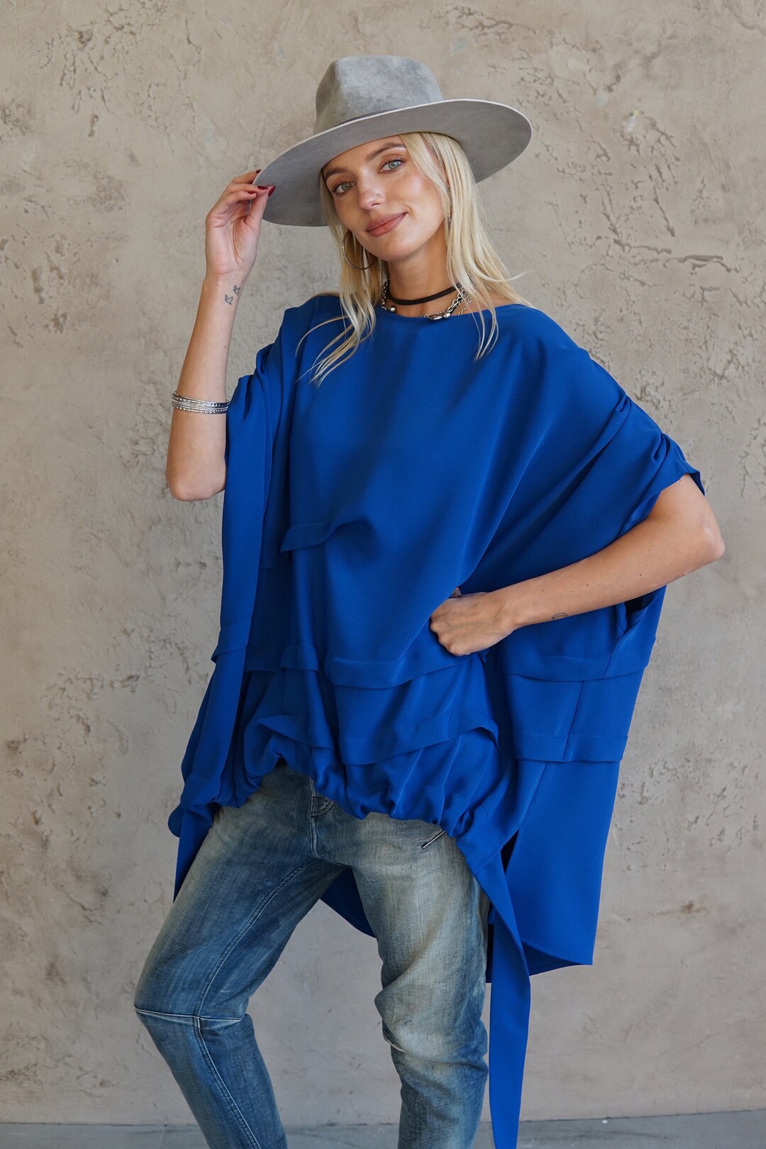 Avant-garde Top / Blue Stylish Shirt / Plus Size Tunic / Blue Unique ...