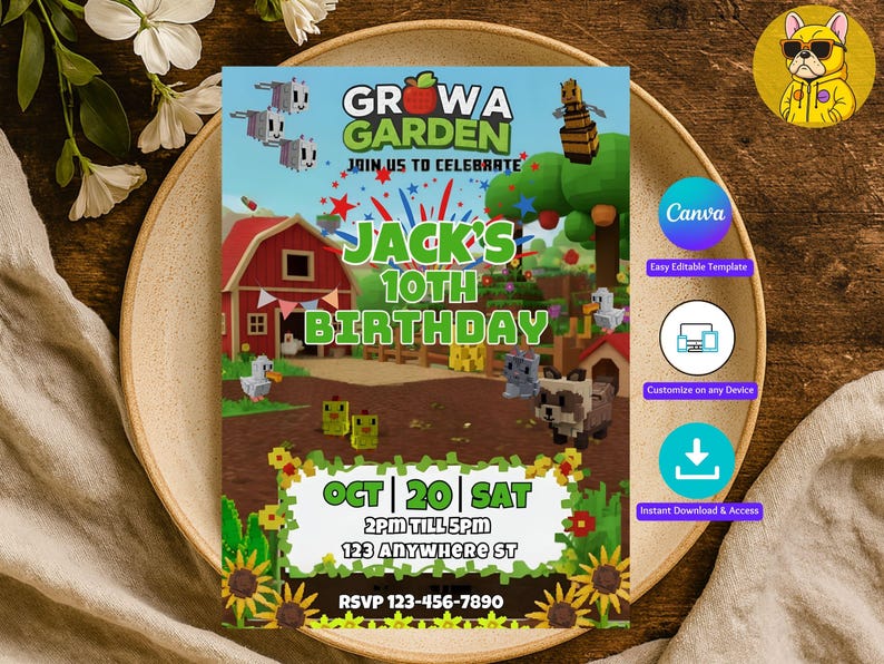 Grow A Garden Roblox Birthday Invitation I GAG I Editable Canva ...