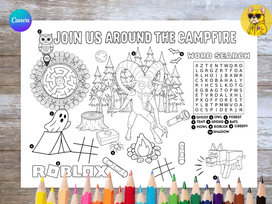 Roblox 99 Nights in the Forest Activity Party Table Placemat for Boys ...