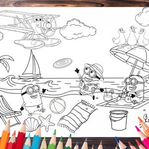 Minions at the Beach Placemat - Minion and Gru Printable Coloring Sheet ...