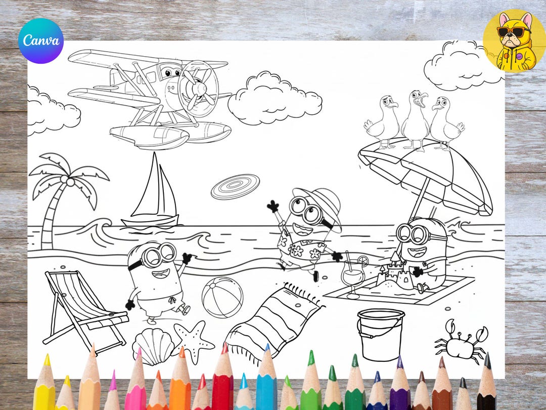 Minions at the Beach Placemat - Minion and Gru Printable Coloring Sheet ...