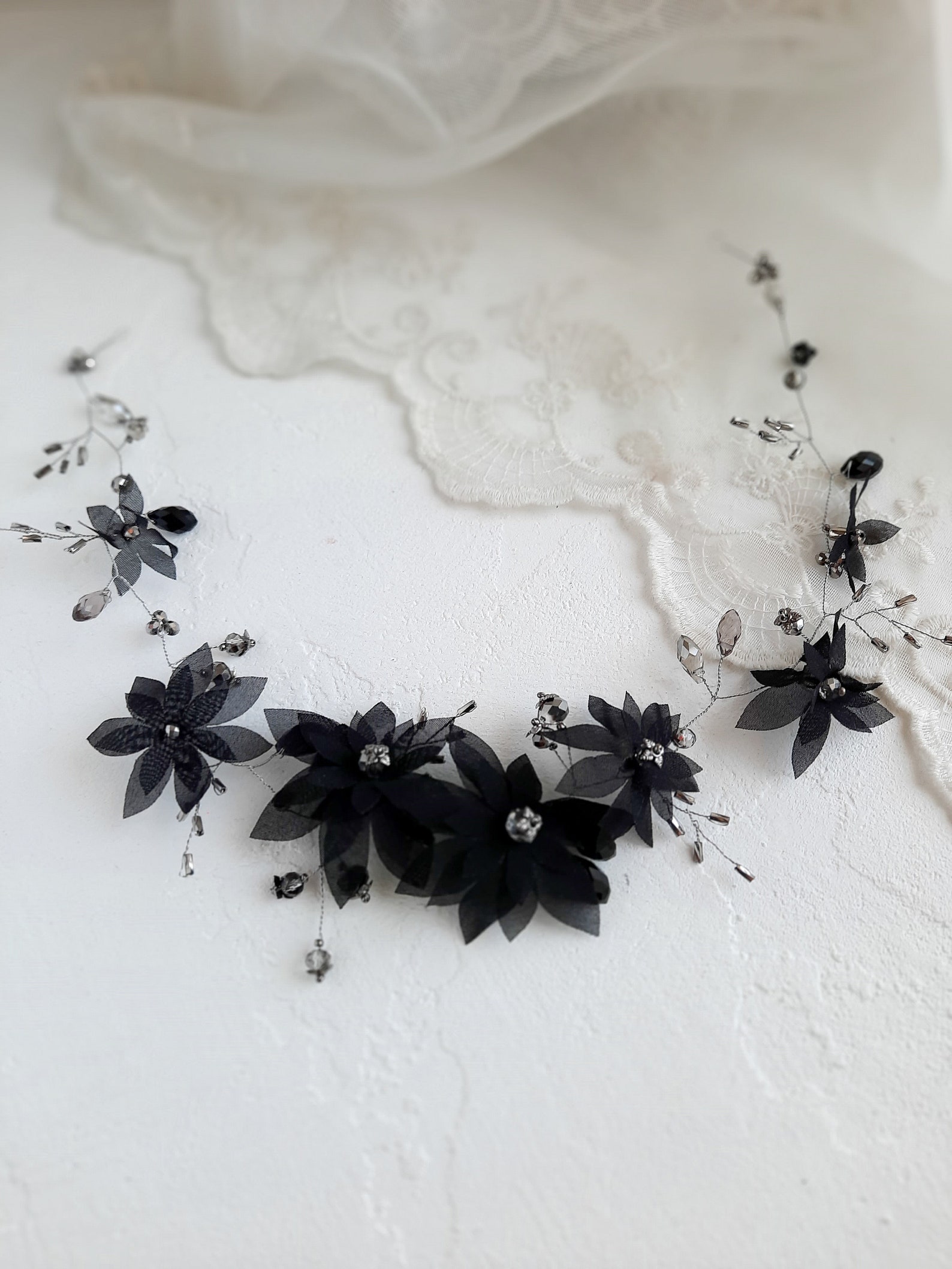 Black Gothic Crown, Black Wedding Headpiece, Black Hair Piece, Black ...