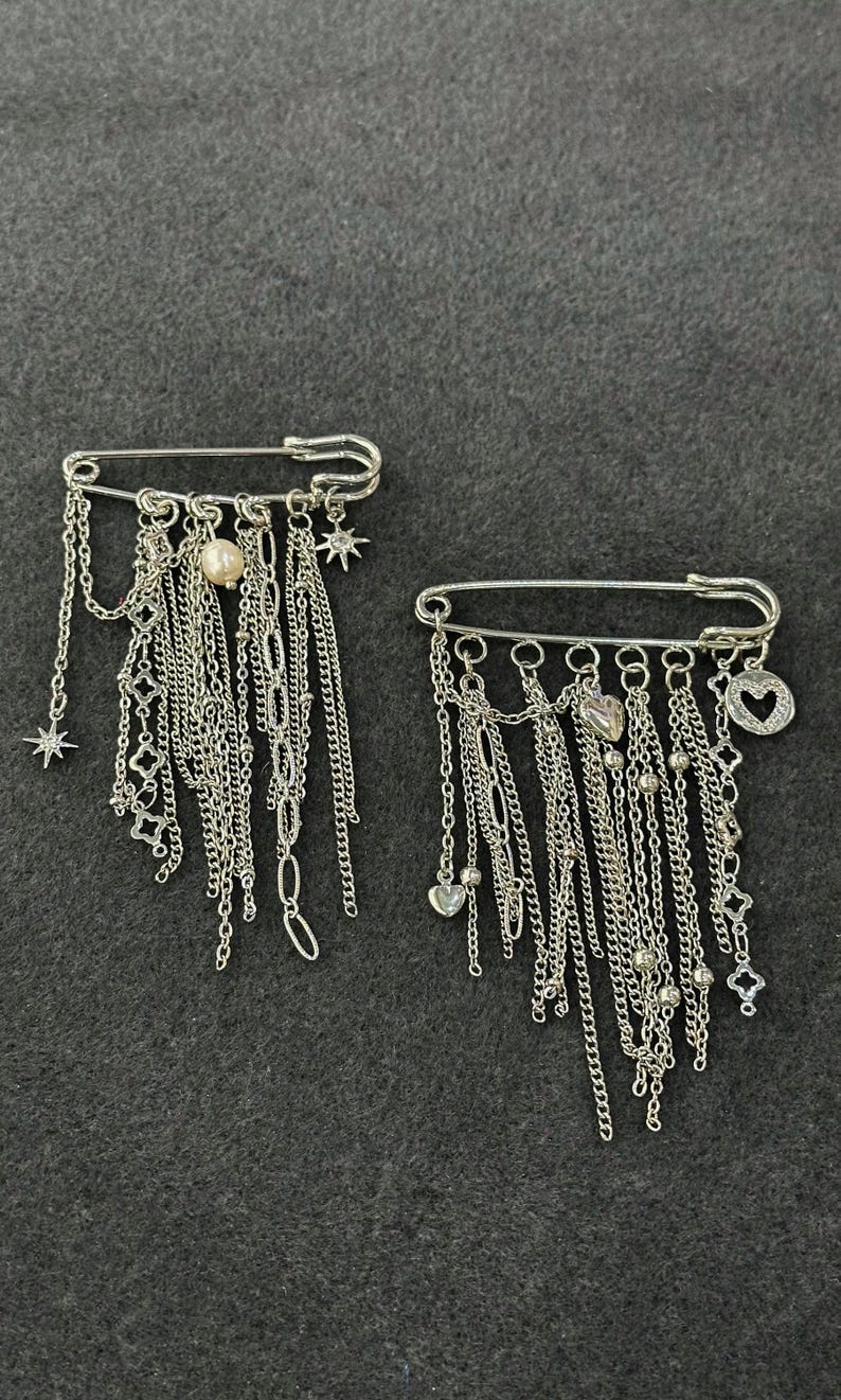 Safety Pearl Brooch With Silver Chain, Statement Pin With Stars ...